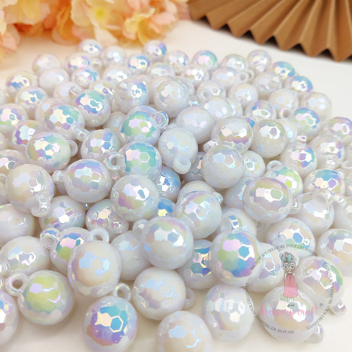 Holographic Beads With Loop - White – CRAFTERS CORNER