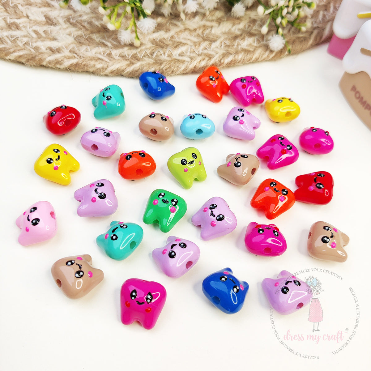 Multicolor Hand Painted Tooth Beads – CRAFTERS CORNER